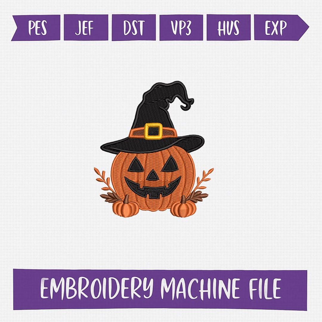 Witch Hat Pumpkin Embroidery Design, Halloween Jack O Lantern Machine ...