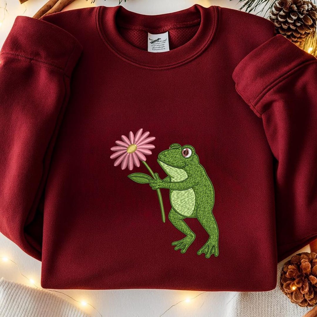 Cute Frog Embroidery Design | Frog With Flower Machine Embroidery File ...