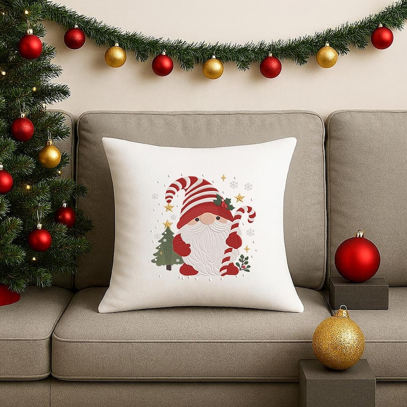 Christmas Gnome Embroidery Design | Candy Cane Santa Gnome | Machine ...