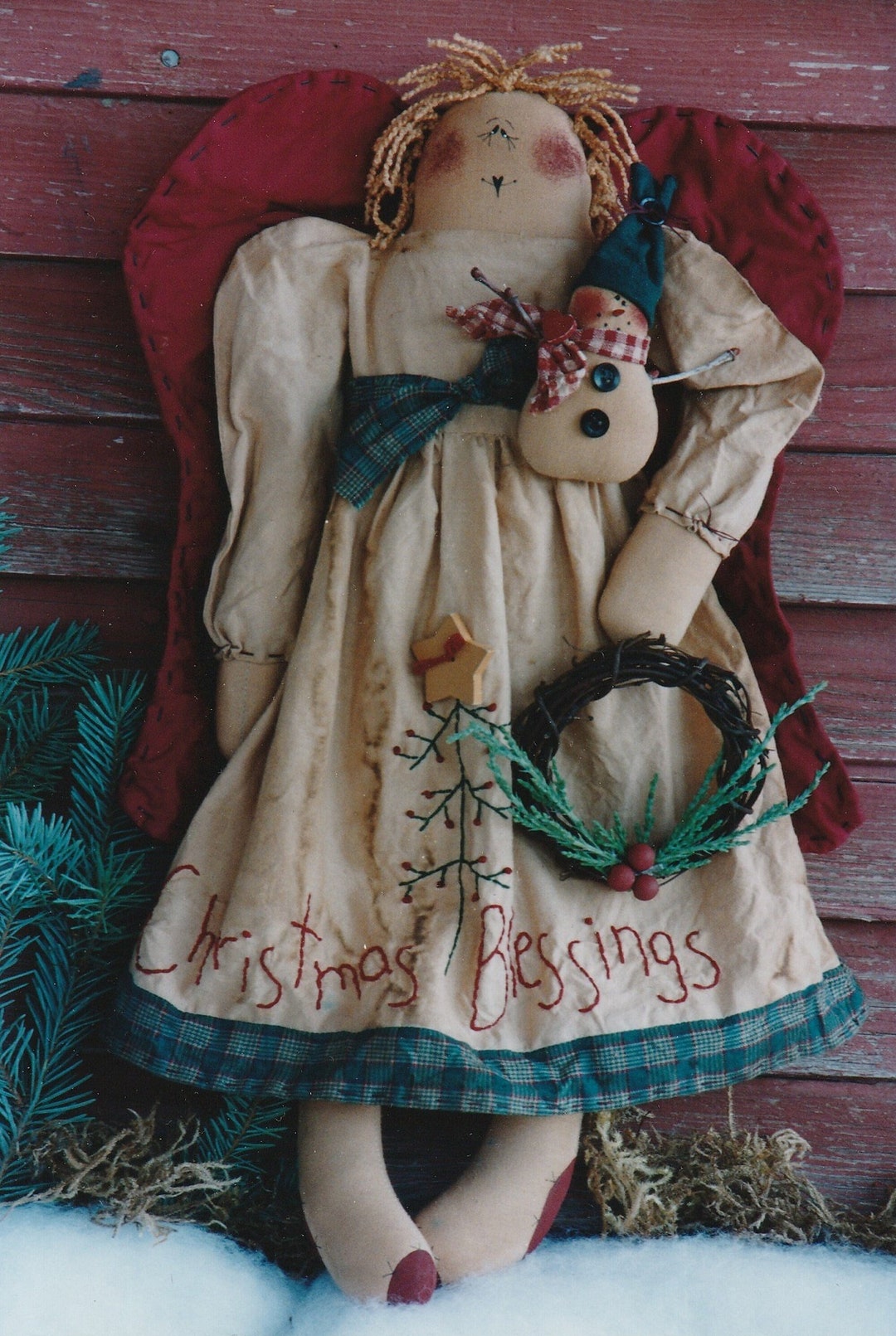 Christmas Angel Pattern, Angel Doll Pattern, Snowman Pin, Primitive ...