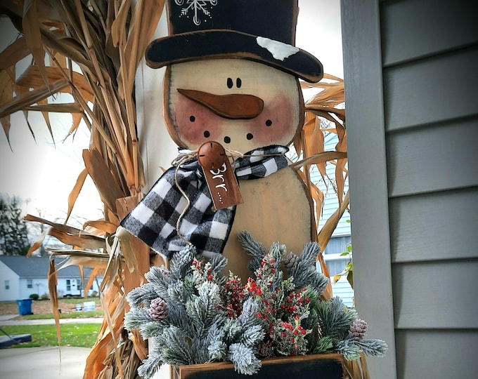 Standing Wood Snowman/3 Ft Tall/primitive Winter Decor/ Rustic Snowman ...