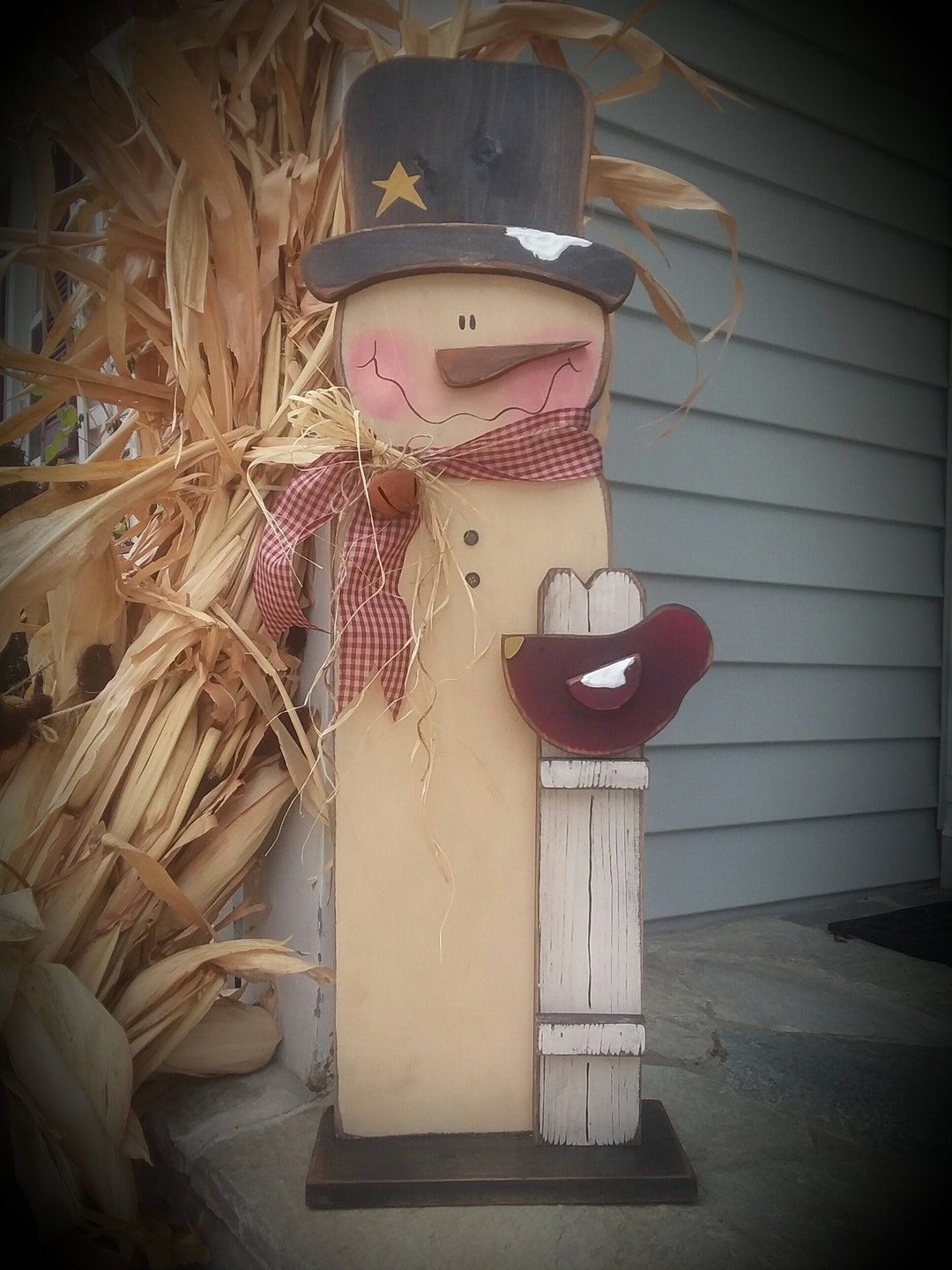 Standing Wood Snowman/3 Ft Tall/primitive Winter Decor/ Rustic Snowman ...