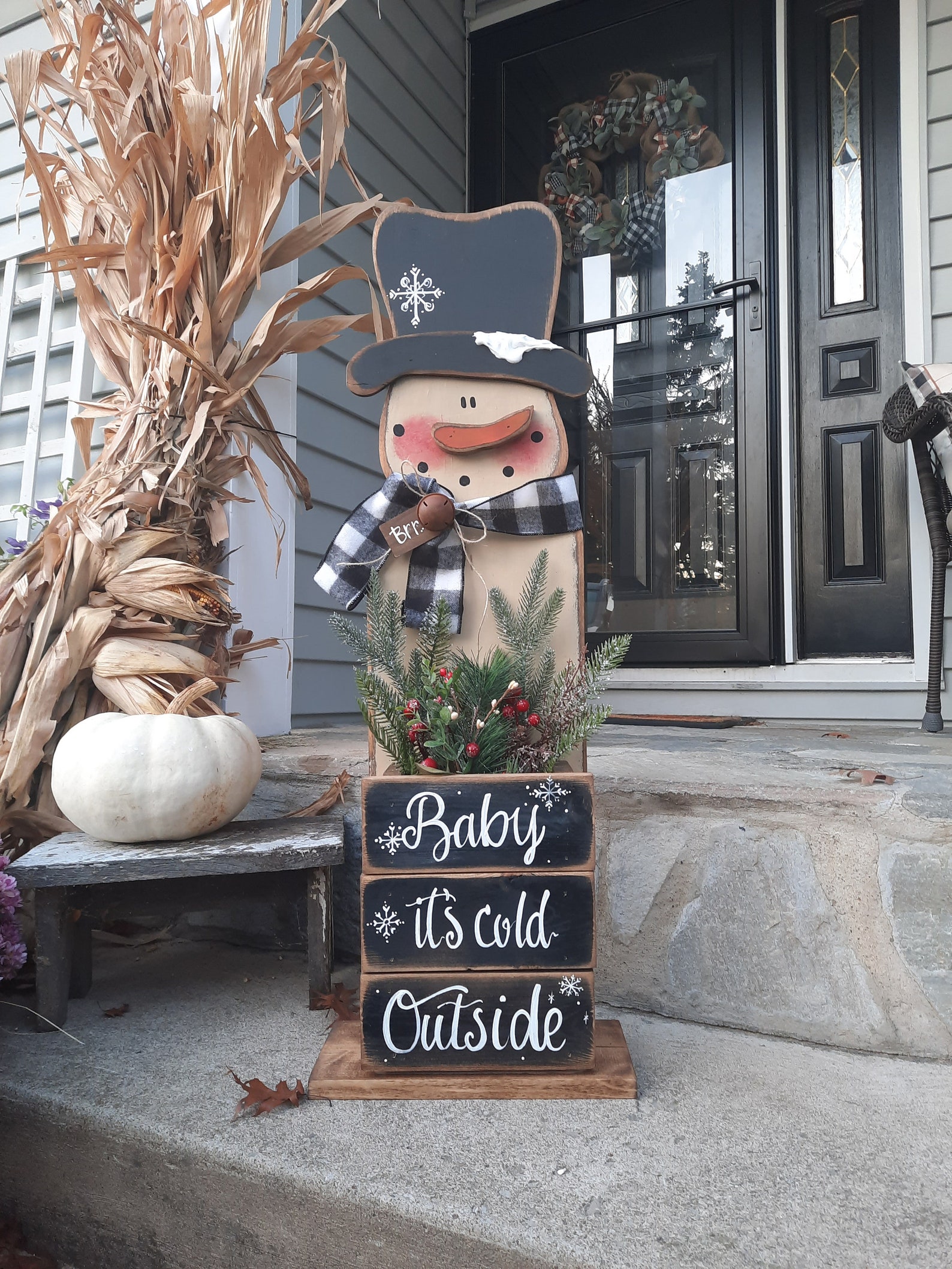 Standing Wood Snowman/3 Ft Tall/primitive Winter Decor/ Rustic Snowman ...