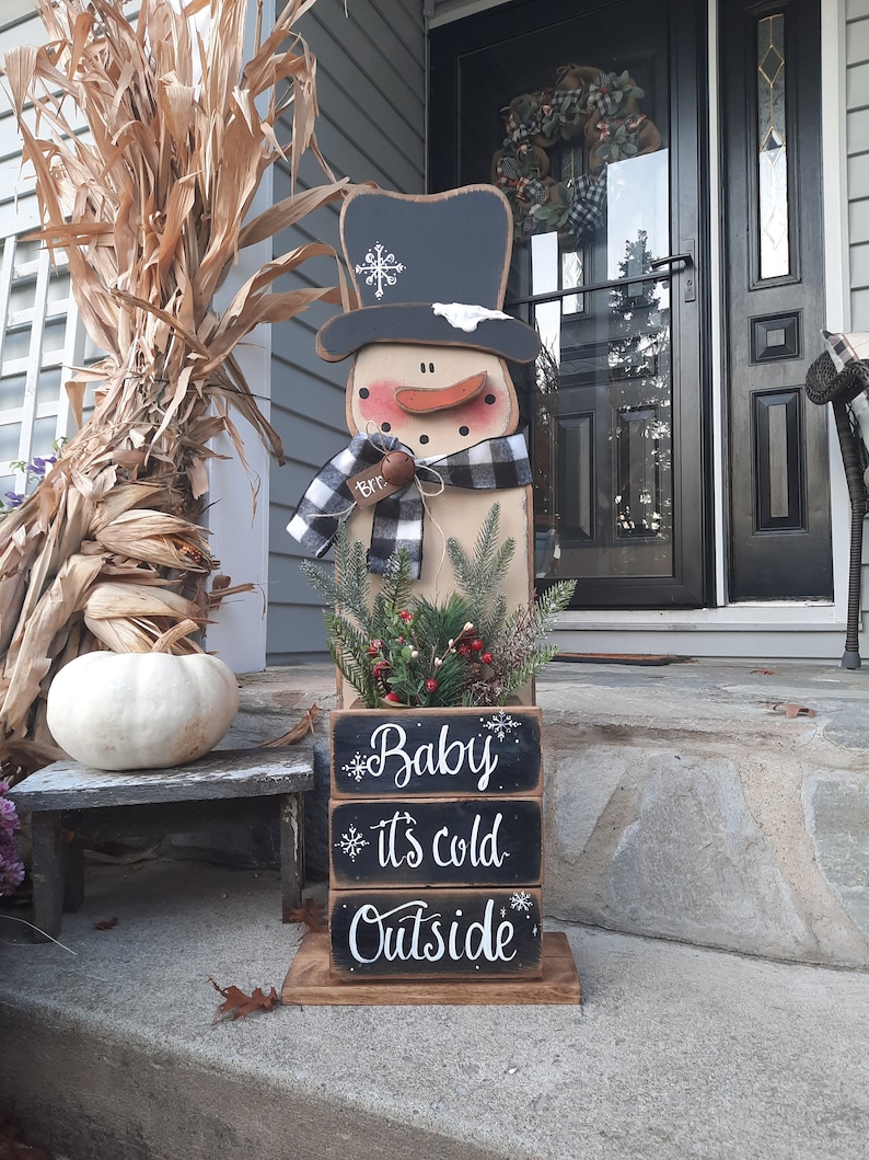 Standing Wood Snowman/3 Ft Tall/primitive Winter Decor/ Rustic Snowman ...