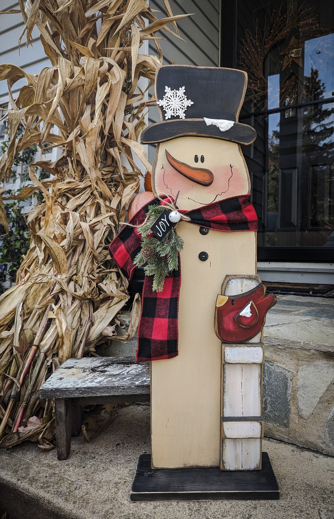 Standing Wood Snowman/3 Ft Tall/primitive Winter Decor/ Rustic Snowman ...
