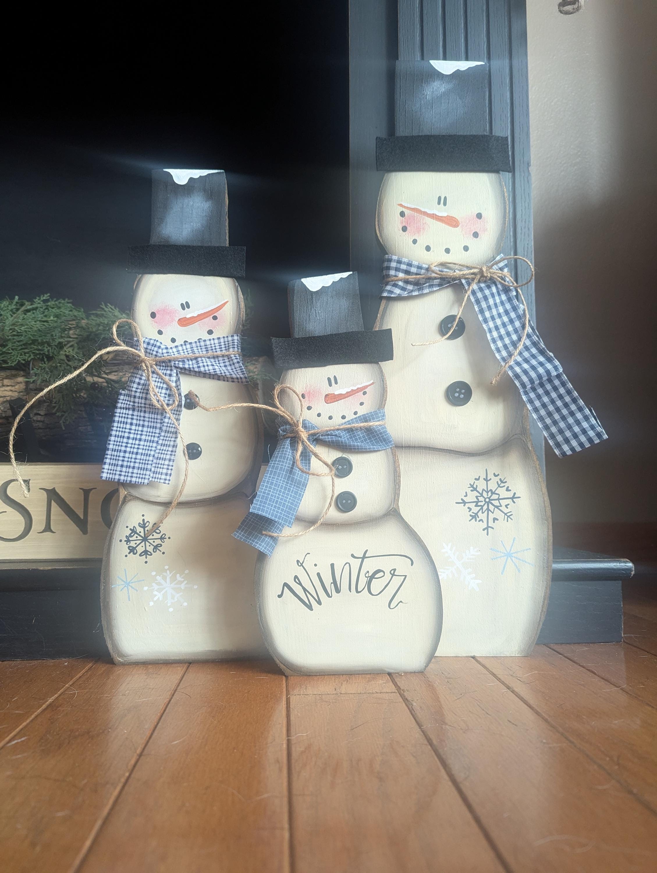 Large Snowman Trio/20" 16" 12" Freestanding/winter Decor/made per Order ...