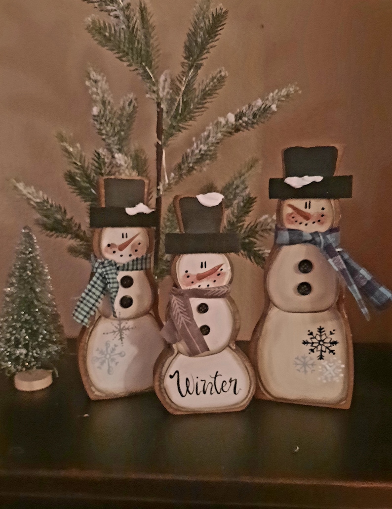 3 Piece Wood Snowman Trio/tabletop Shelf Sitter/ Winter Decor/made per ...