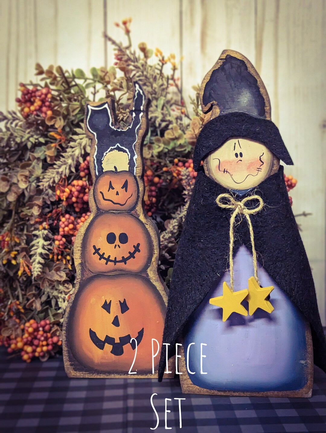 Wood Witch Set/tabletop/ 2 Piece Set/8" Tall/ Made PER Order NOT Ready ...