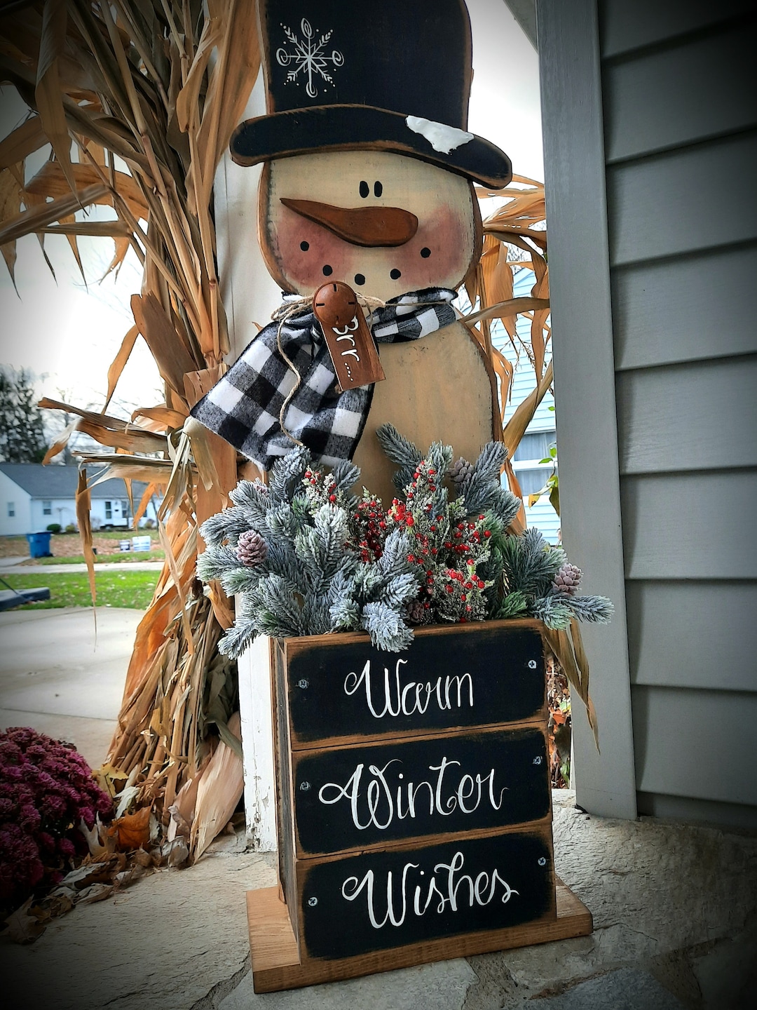 Standing Wood Snowman/3 Ft Tall/primitive Winter Decor/ Rustic Snowman ...