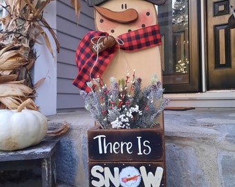 Standing Wood Snowman/3 Ft Tall/primitive Winter Decor/ Rustic Snowman ...