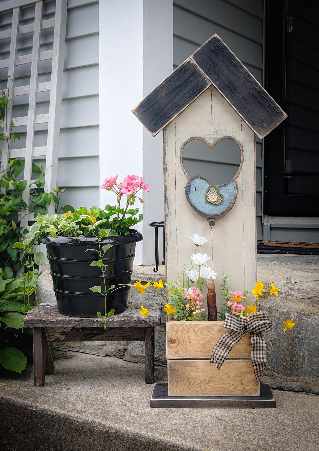 Wooden Birdhouse/3ft/standing Display/porch Decor - Etsy