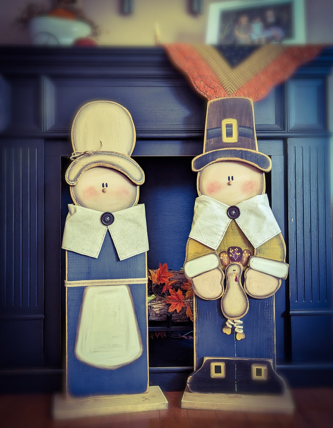 Standing Wood Pilgrim Set/3 Feet Tall/primitive Thanksgiving Decor/made ...