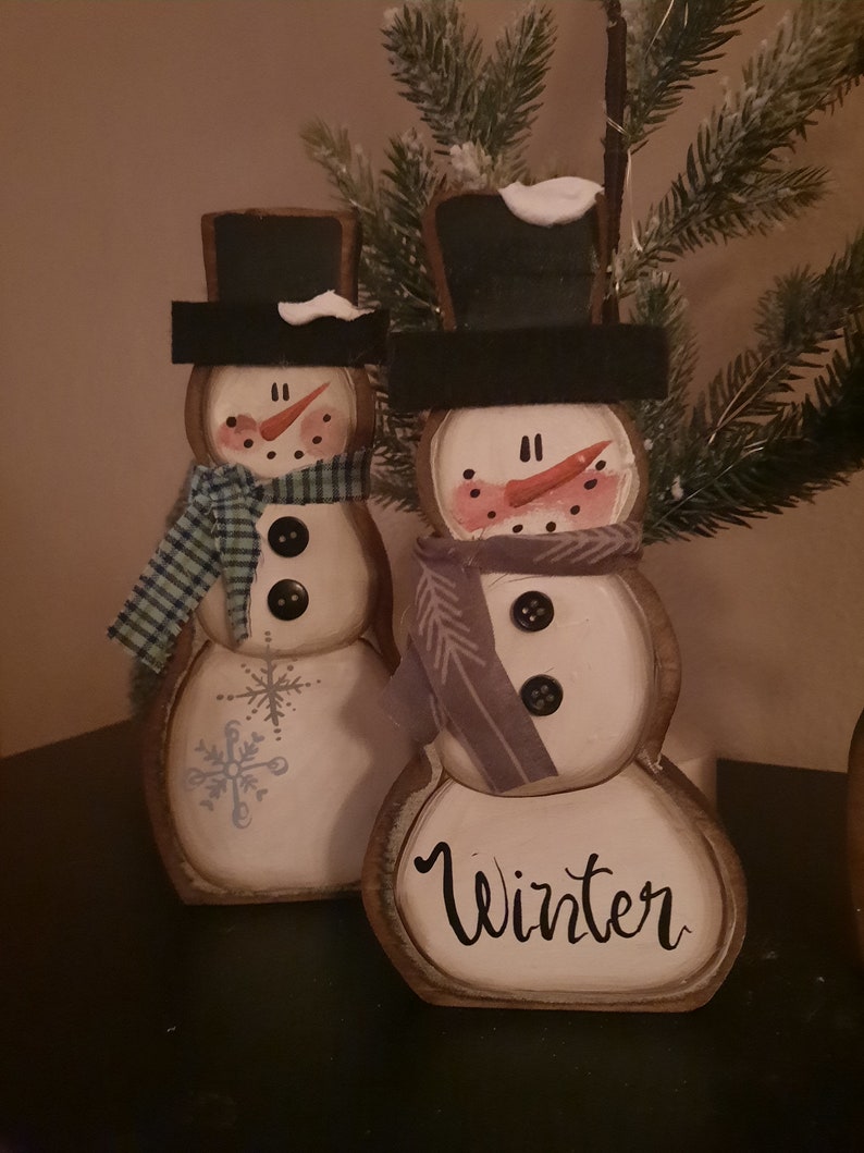 3 Piece Wood Snowman Trio/tabletop Shelf Sitter/ Winter Decor/made per ...