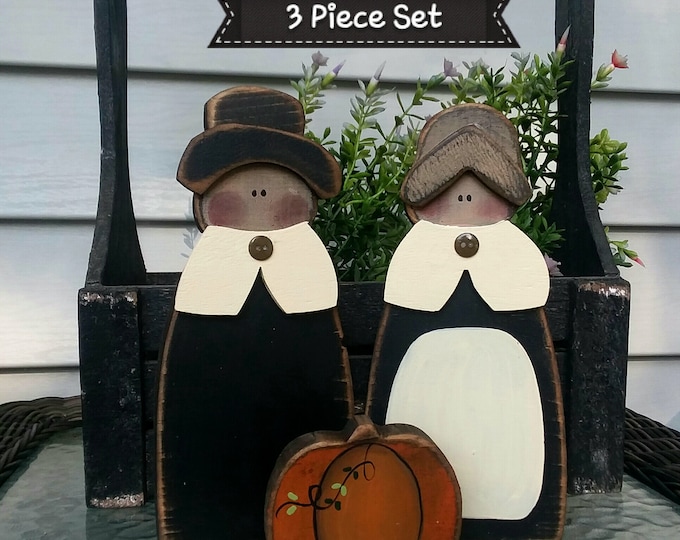 Wood Pilgrim Set/tabletop/ 3 Piece Set/8" Tall/ Made PER Order NOT ...