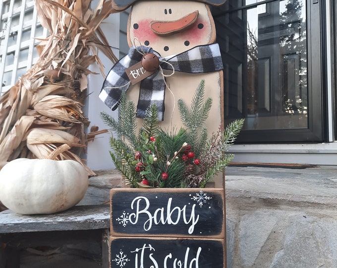 Standing Wood Snowman/3 Ft Tall/primitive Winter Decor/ Rustic Snowman ...