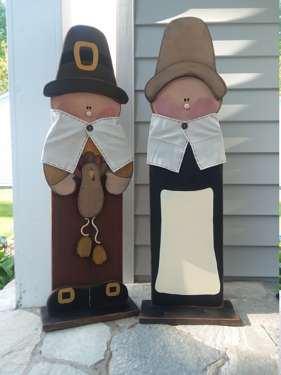 Standing Wood Pilgrim Set/3 Feet Tall/primitive Thanksgiving Decor/made ...
