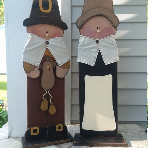 Standing Wood Pilgrim Set/3 Feet Tall/primitive Thanksgiving - Etsy