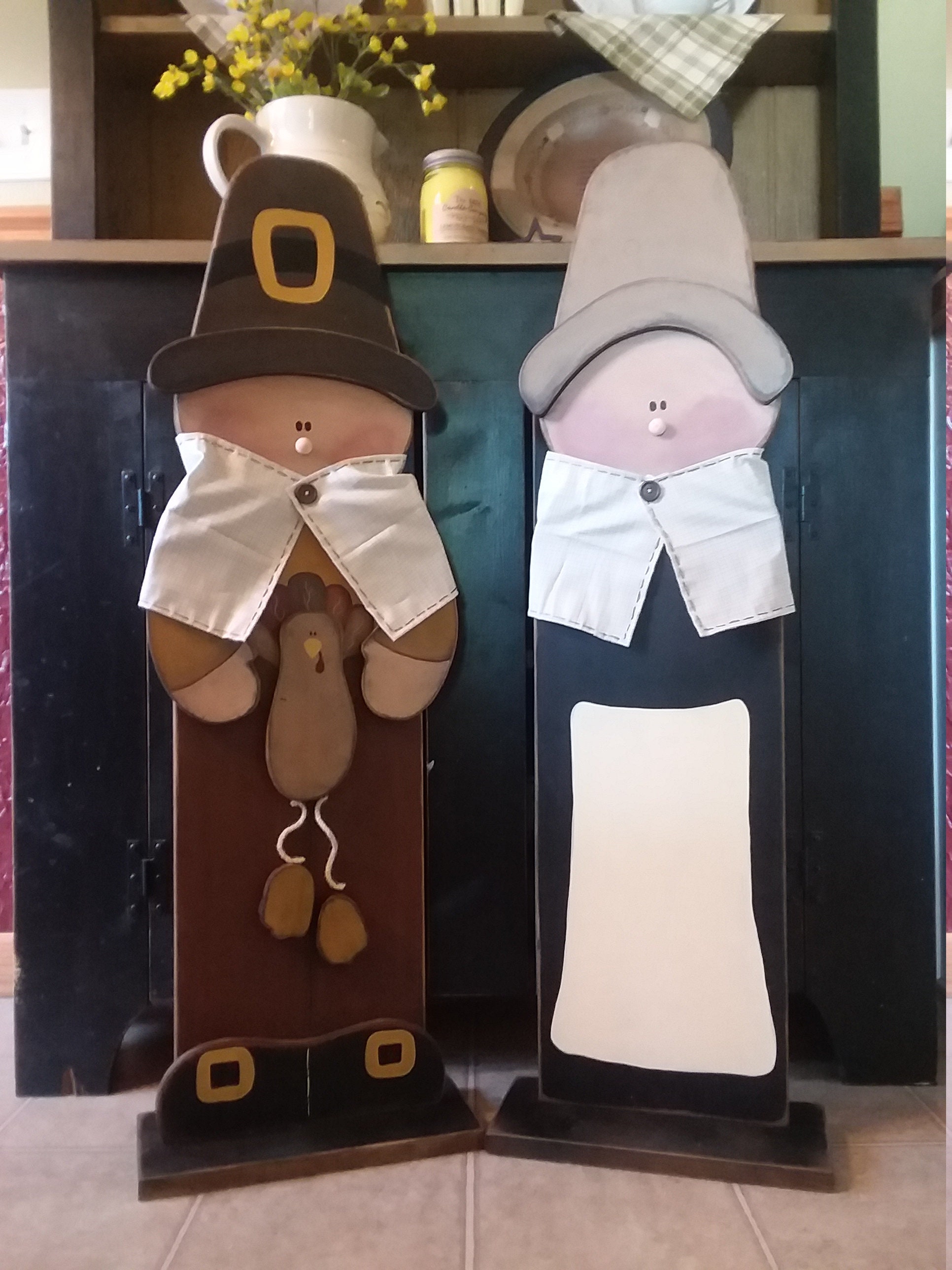 Standing Wood Pilgrim Set/3 Feet Tall/primitive Thanksgiving Decor/made ...