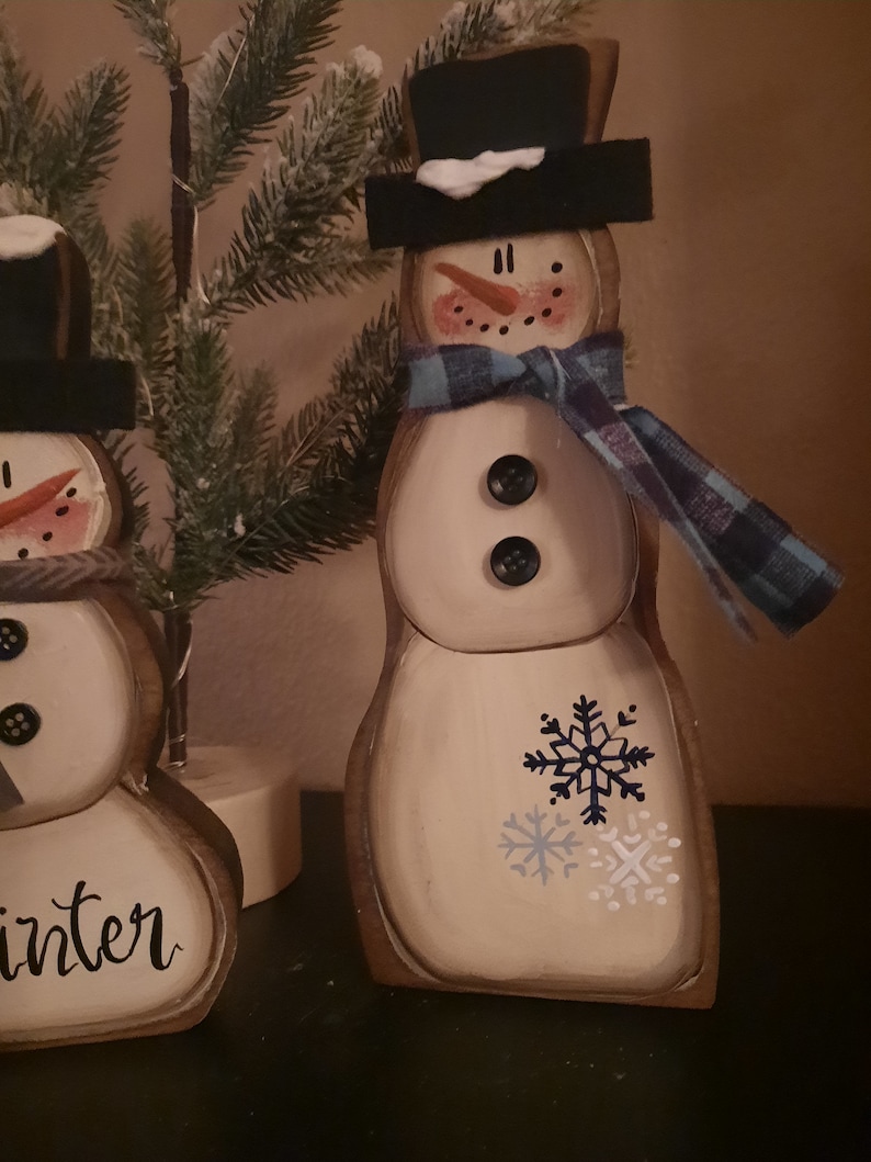 3 Piece Wood Snowman Trio/tabletop Shelf Sitter/ Winter Decor/made per ...