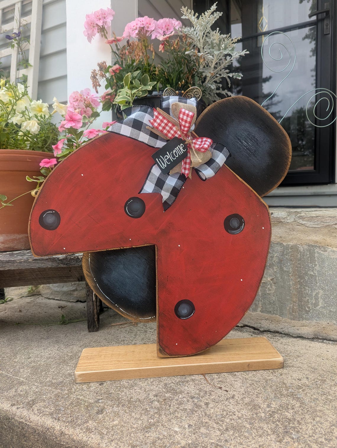 Rustic Wood Ladybug Porch Stand 20" Tall/ Made per Order Not Ready to ...