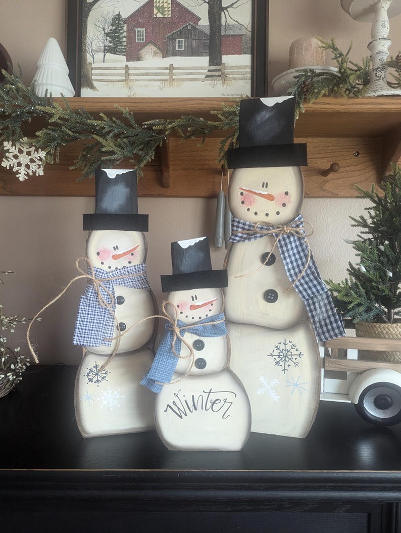 Large Snowman Trio/20" 16" 12" Freestanding/winter Decor/made per Order ...