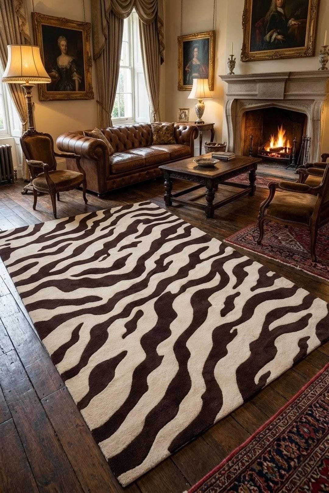 Brown and Cream Zebra Print Area Rug, Tufted Animal Print Carpet, Wavy ...