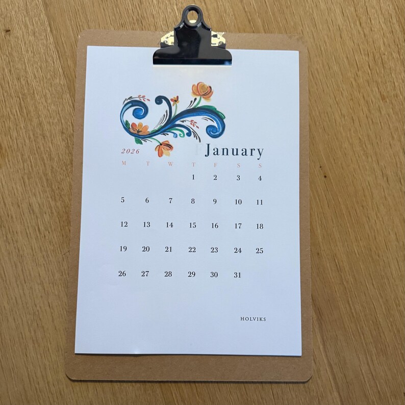 2026 Rosemaling Monthly Calendar – Printable PDF (portrait) A4 Letter ...