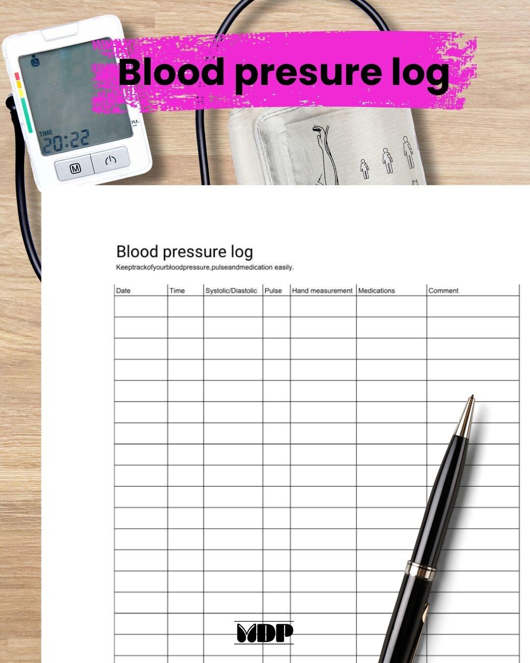 Blood Pressure Log Printable, Daily BP Tracker, Nurse Designed Health ...