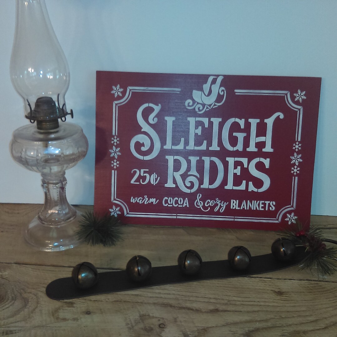 Wood Christmas Sign Sleigh Rides Stencil Christmas Wall Decor Gift Idea ...