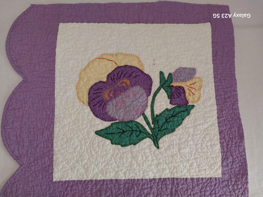 Vintage Pansy Applique Large Flower Cutter Quilt Piece 19 X 20 Handmade ...