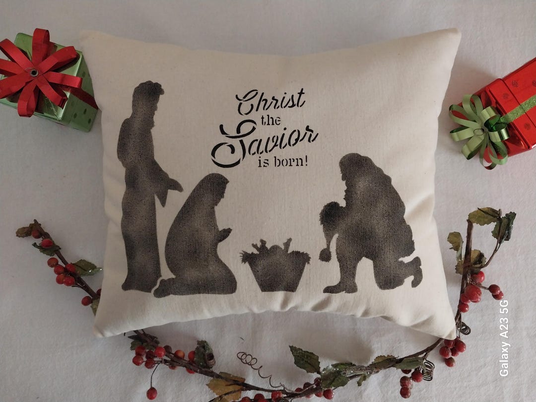 Christmas Holiday Pillow Nativity Scene Primitive Farmhouse Christ the ...