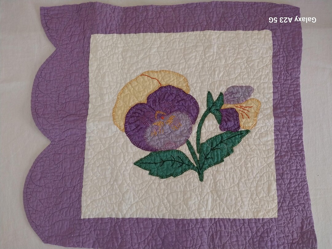 Vintage Pansy Appliqued Large Flowers Cutter Quilt Piece 19 1/2 X 20 ...