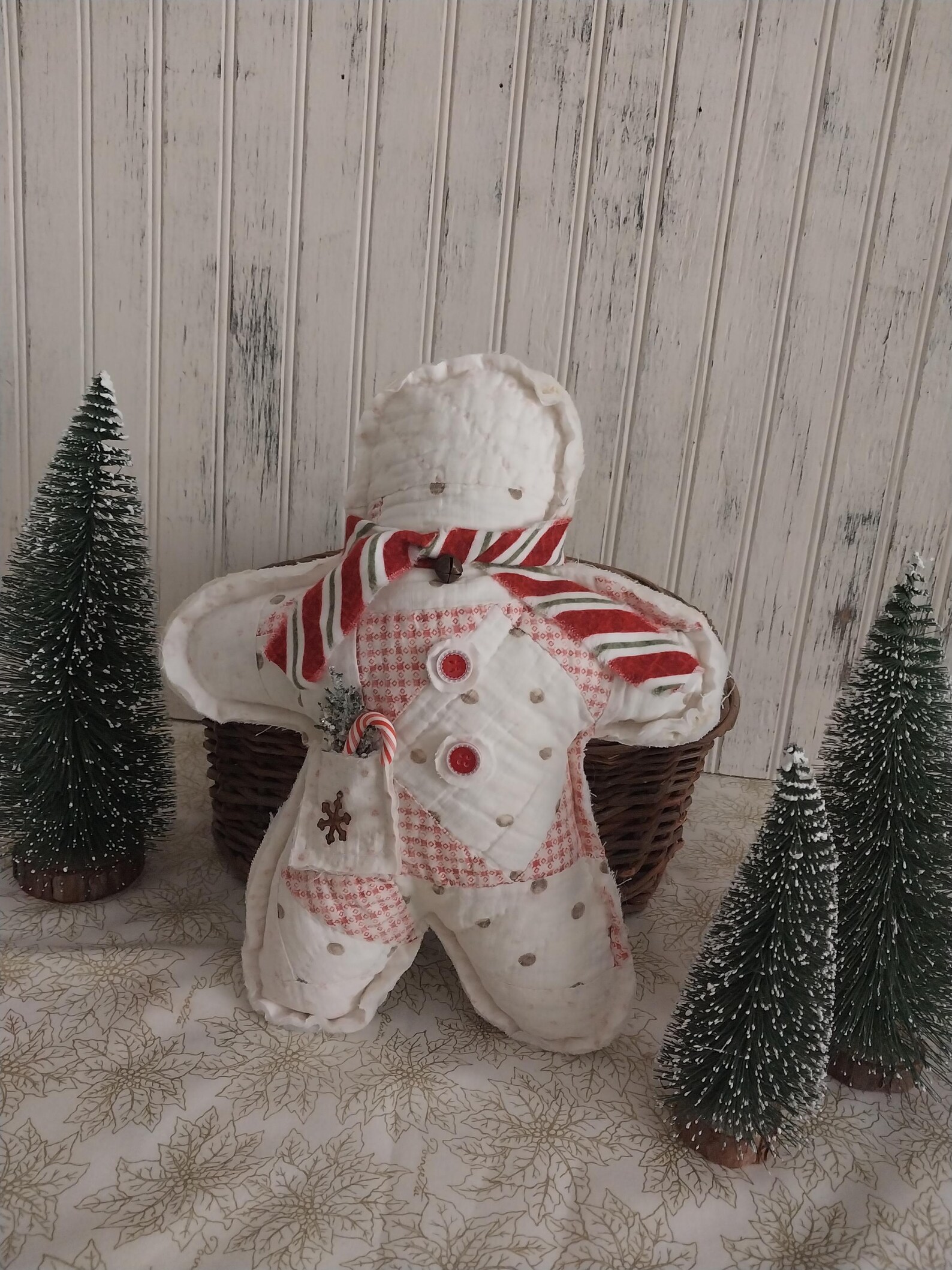 Gingerbread Man / 11 Inches Tall / Vintage Repurposed Quilt / Farmhouse ...