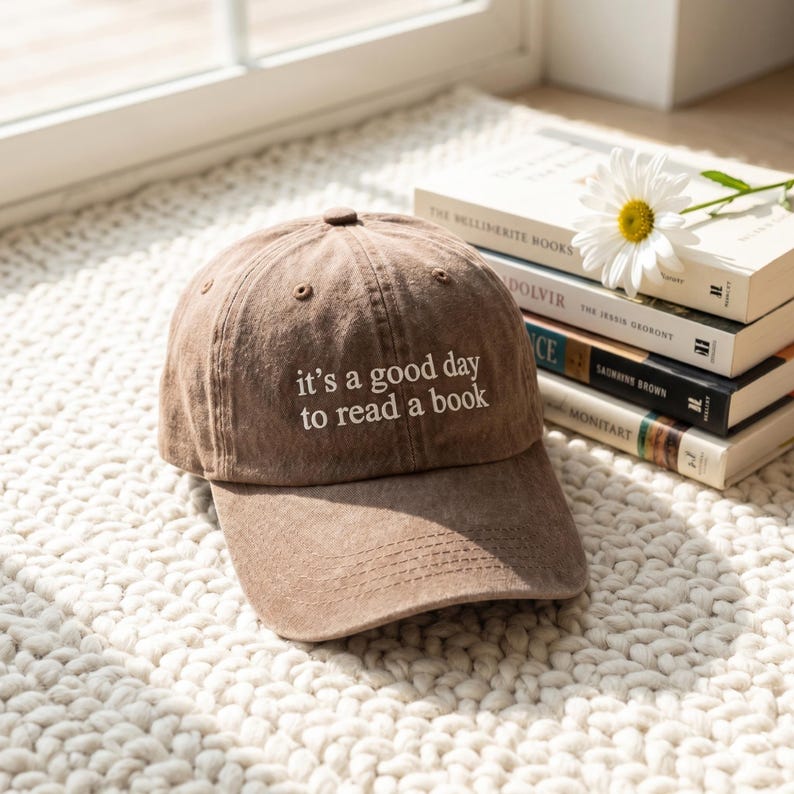 Embroidered Book Lover Hat, Reading Teacher Cap, Bookish Gift, Cotton ...
