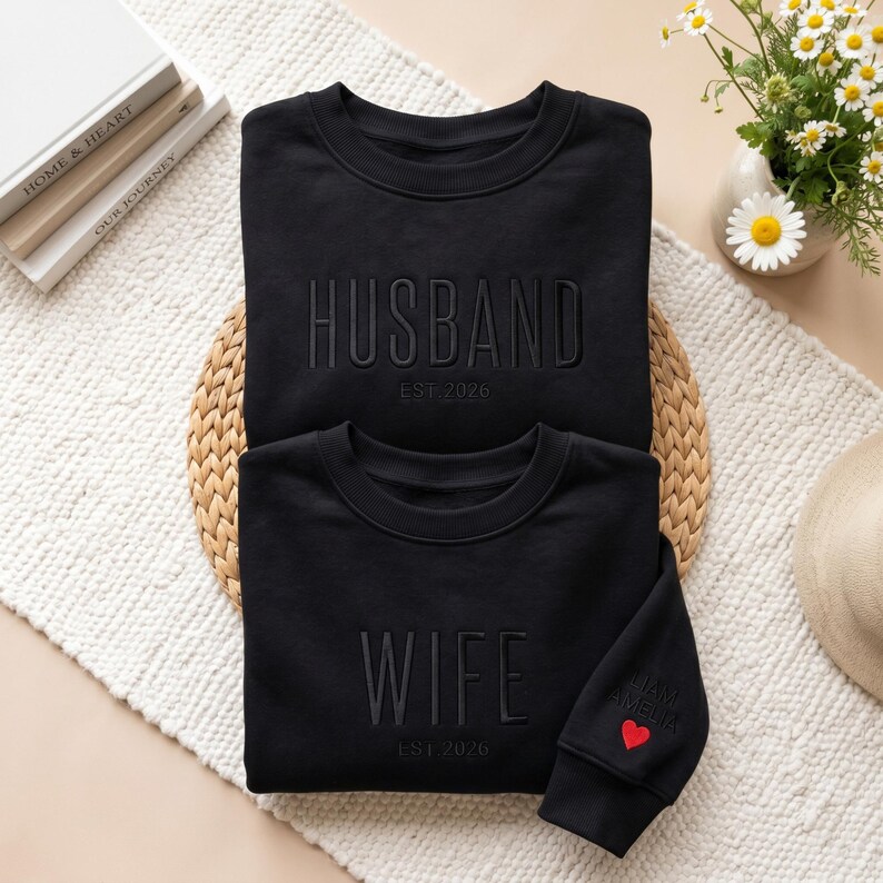 Embroidered Mr and Mrs Quarter Zip Sweatshirt, Matching Husband Wife ...