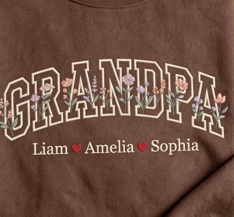 Custom Embroidered Floral Grandpa Sweatshirt, Personalized Name & Date ...