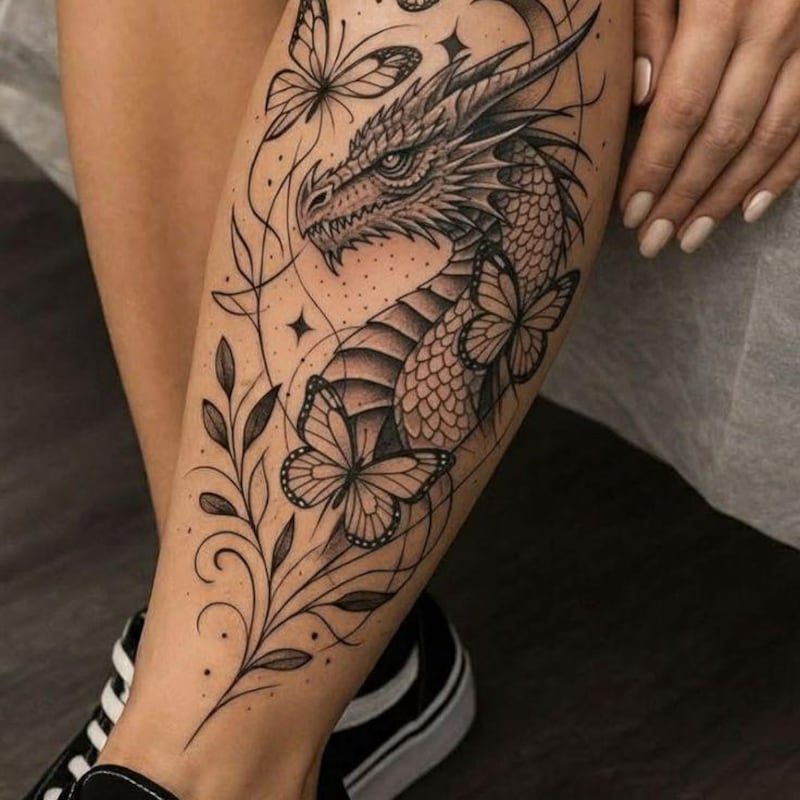 Fine Line Dragon Tattoo - Etsy