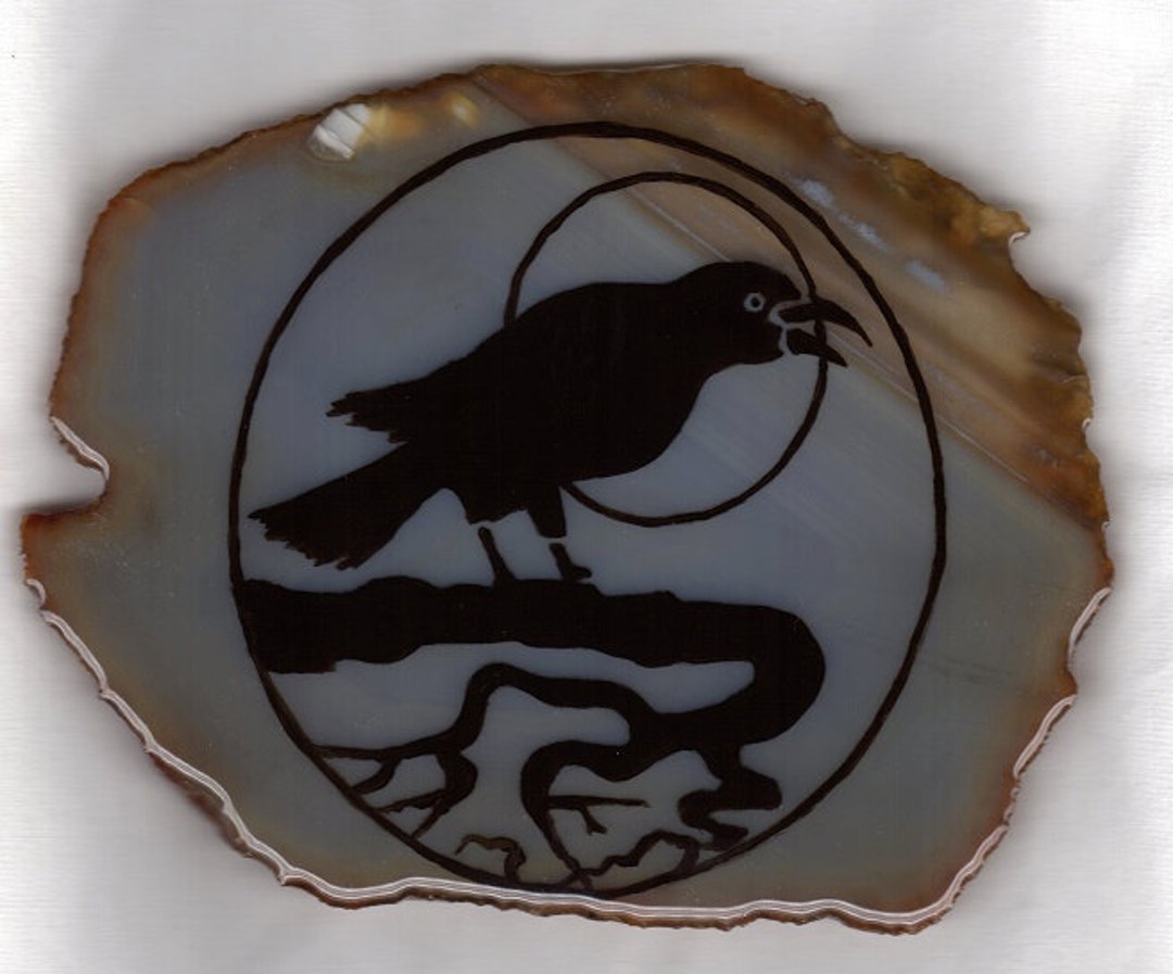 Agate Slice, Crow's Moon, Pentacle, Altar Piece, Wiccan Tool - Etsy
