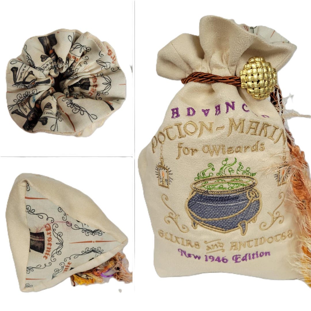 Embroidered Tarot Card Bag: Potion Maker Design, Cream Suede Pouch - Etsy