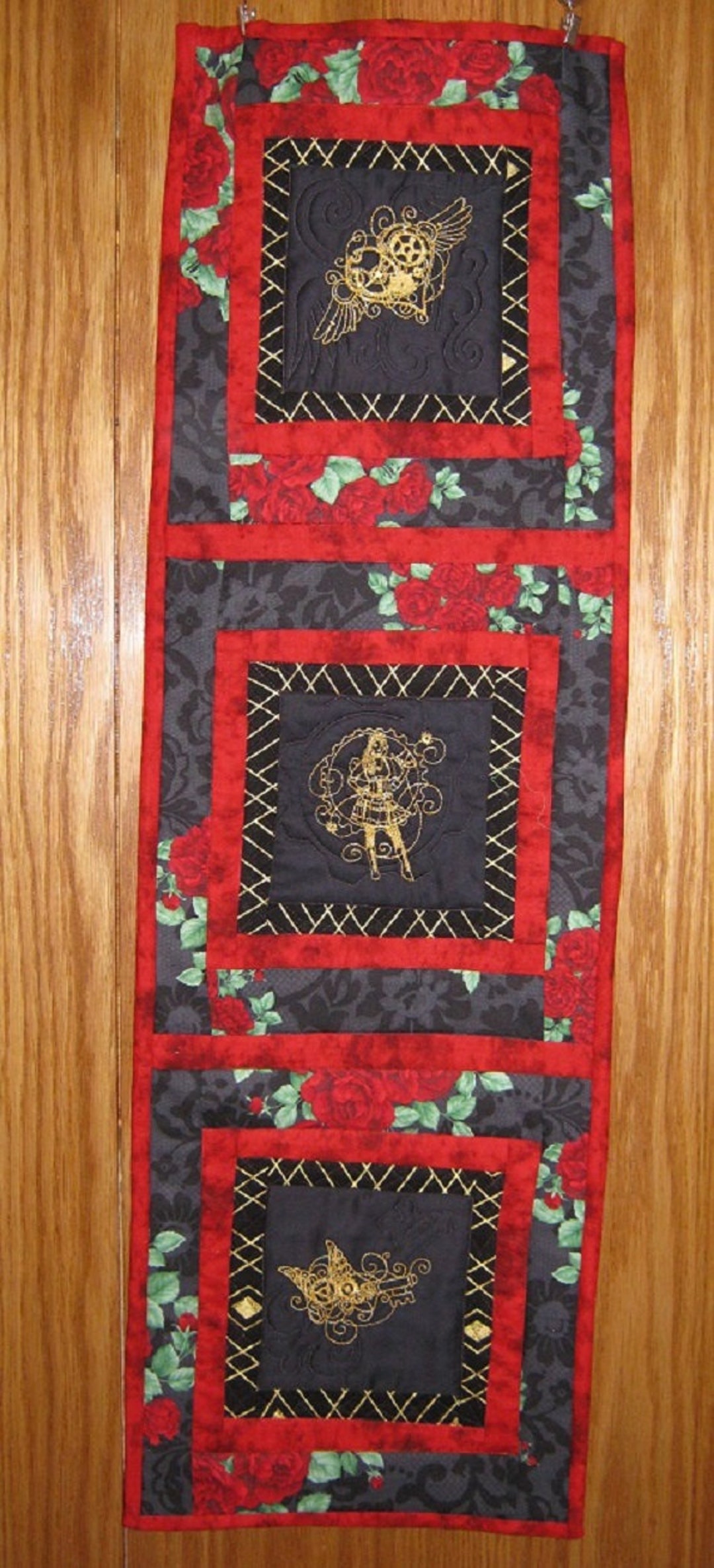 Steampunk Wall Hanging or Table Runner- Red Roses Lady; Victorian ...