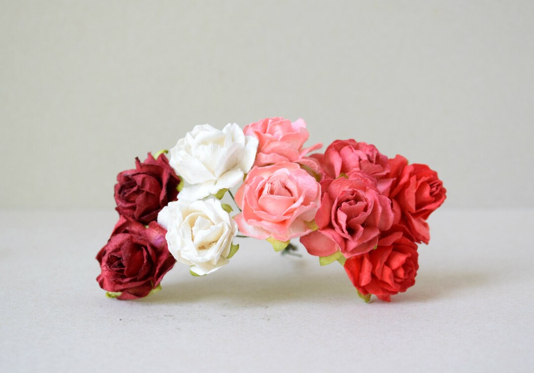 30 Mm / 10 Red Shade Colors of Paper Roses for Crafts ,scrapbooking ...