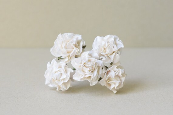 30 Mm / 5 White Mulberry Paper Roses - Etsy