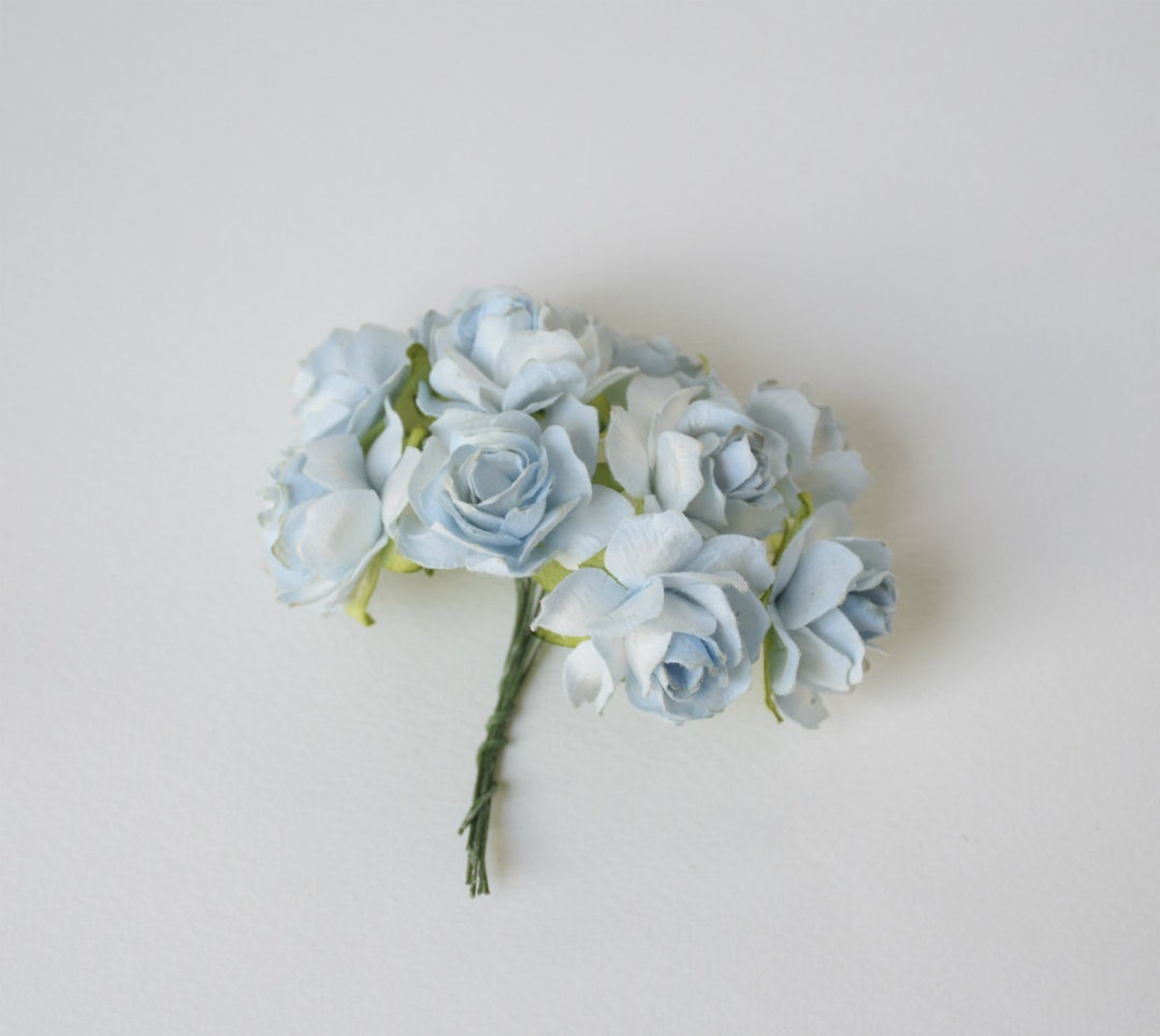 30 Mm / 10 Blue Paper Roses for Crafts ,scrapbooking ,cardmaking ...