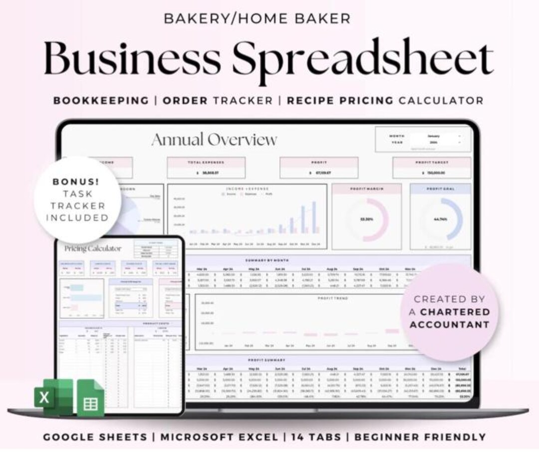 Bakery Excel Template | Accounting, Orders, Costs, and Recipes | 14 ...