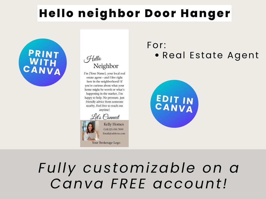 Realtor Hello Neighbor Door Hanger Template | Editable Canva Design ...