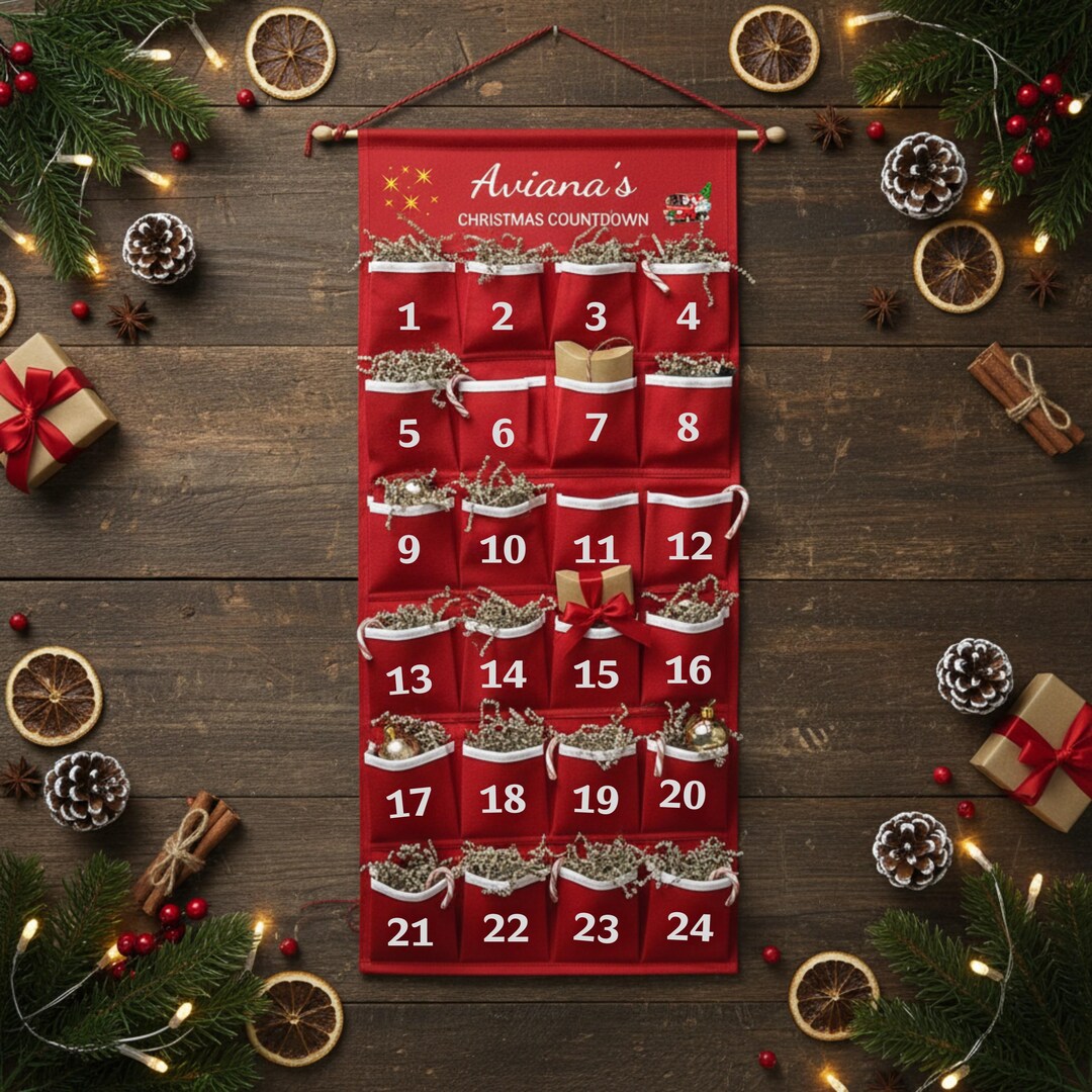 Personalized Hand Embroidered Christmas Advent Calendar, Nursery Wall ...