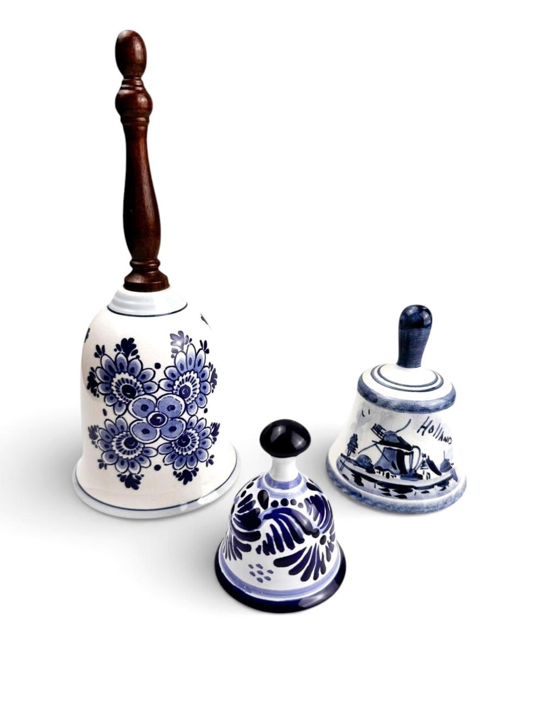 Vintage Hand-painted Ceramic Bells, Dutch Windmill & Mexican Folk Art ...