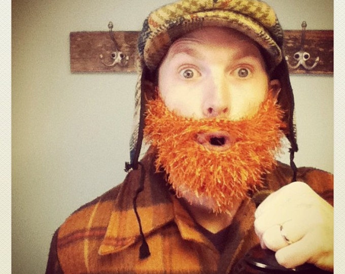 Fuzzy Beard in ORANGE Hand Crochet, Handmade Beard and Mustache Only ...