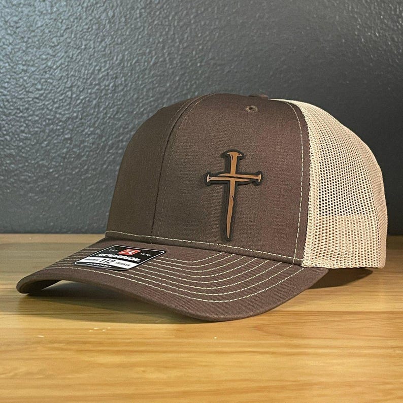 Three Nail Cross Leather Patch Hat, Men's Christian Richardson Snapback ...