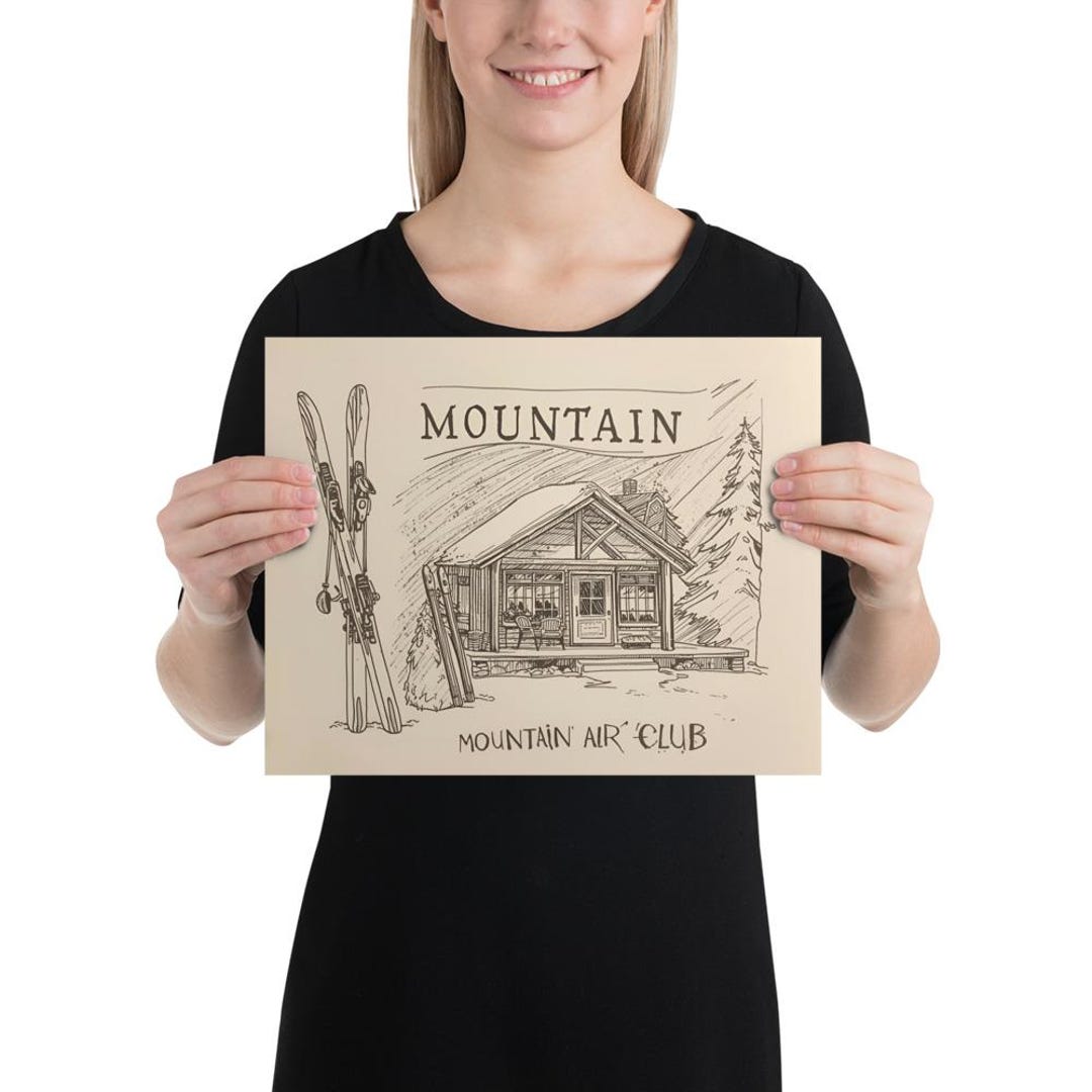 Mountain Air Club Ski Lodge Poster Alpine Cabin Wall Art Cozy Winter ...